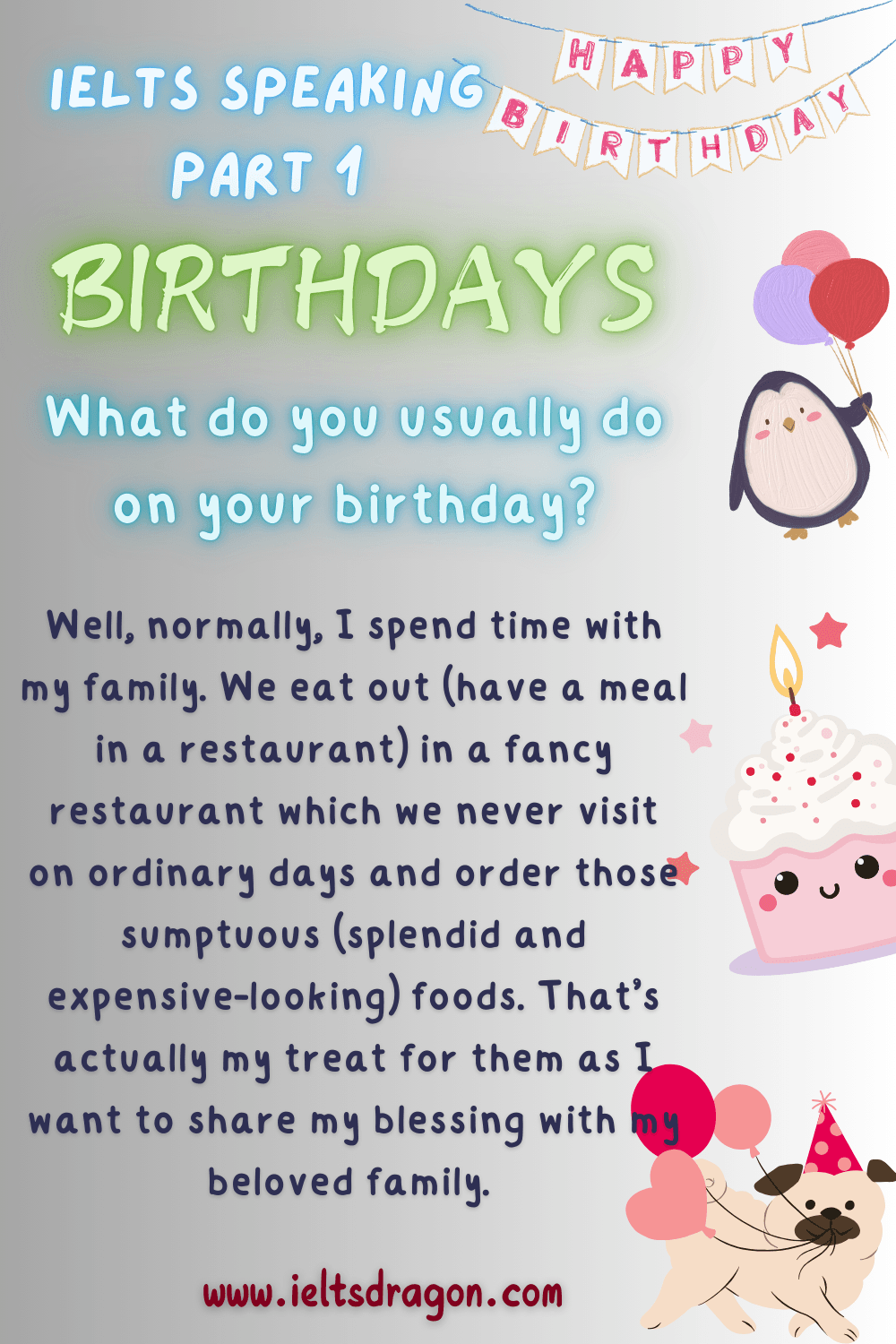 IELTS SPEAKING PART 1: BIRTHDAYS (ANSWERS) - ieltsDragon-BAND 9.0 Getter!